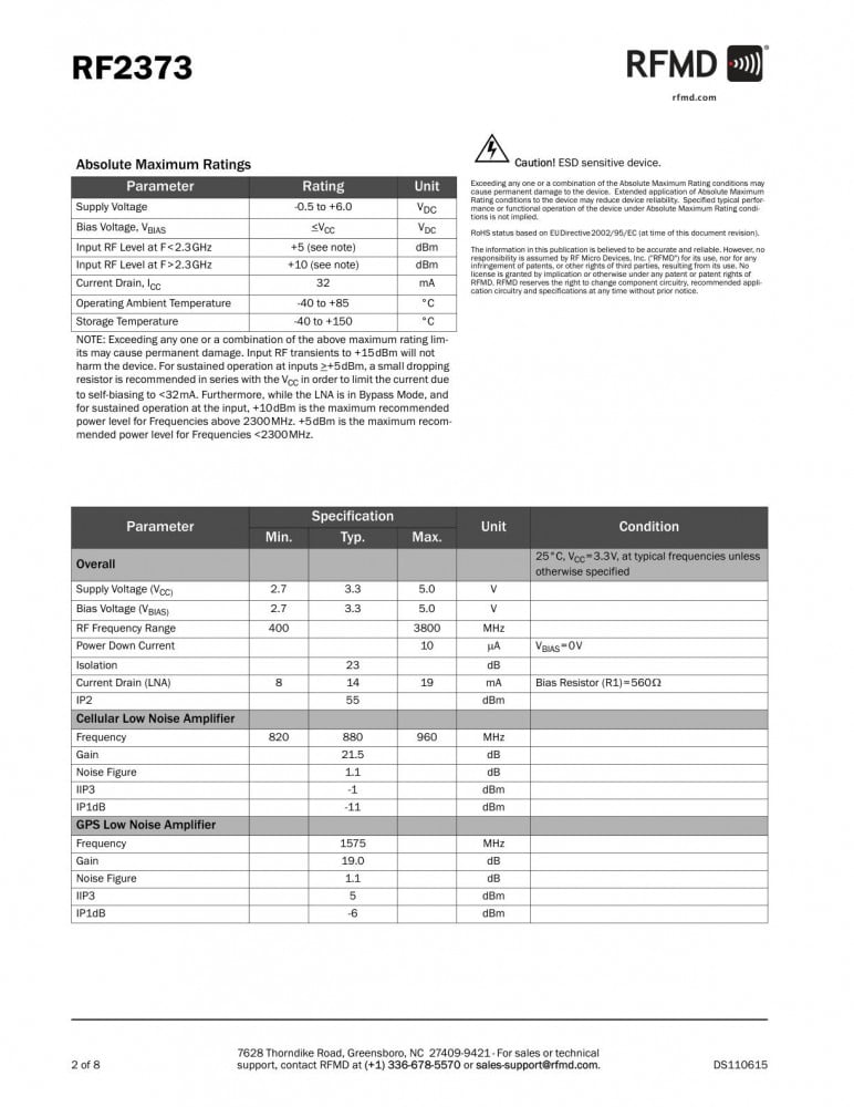 RF2373TR7 datasheet page 2