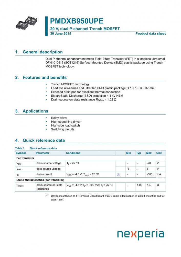 PMDXB950UPEZ datasheet page 1