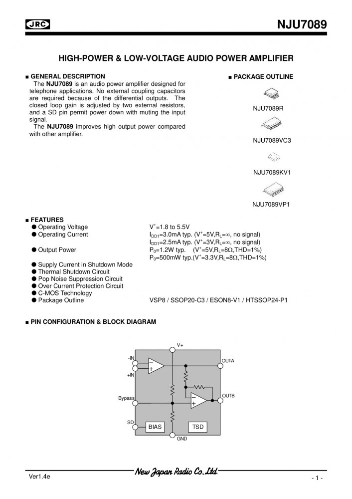 NJU7089 datasheet page 1