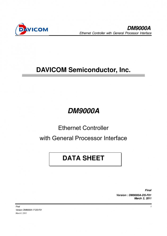 DM9000A datasheet page 1