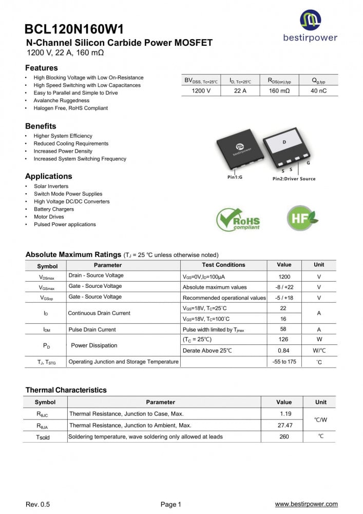 BCL120N160W1 datasheet page 1