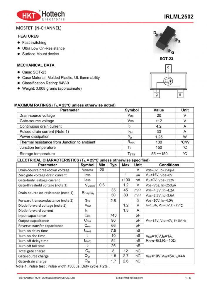 IRLML2502 datasheet page 1