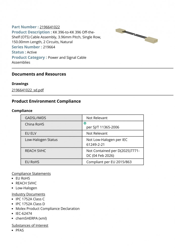 Molex 2196641022 drawing preview, page 1
