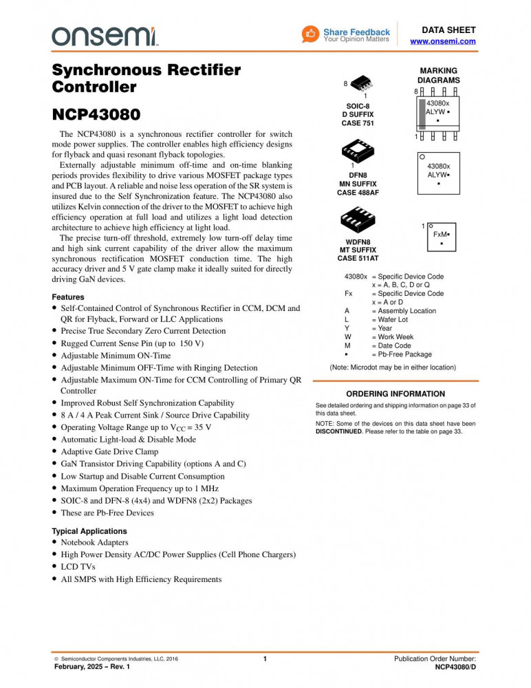 NCP43080 datasheet page 1