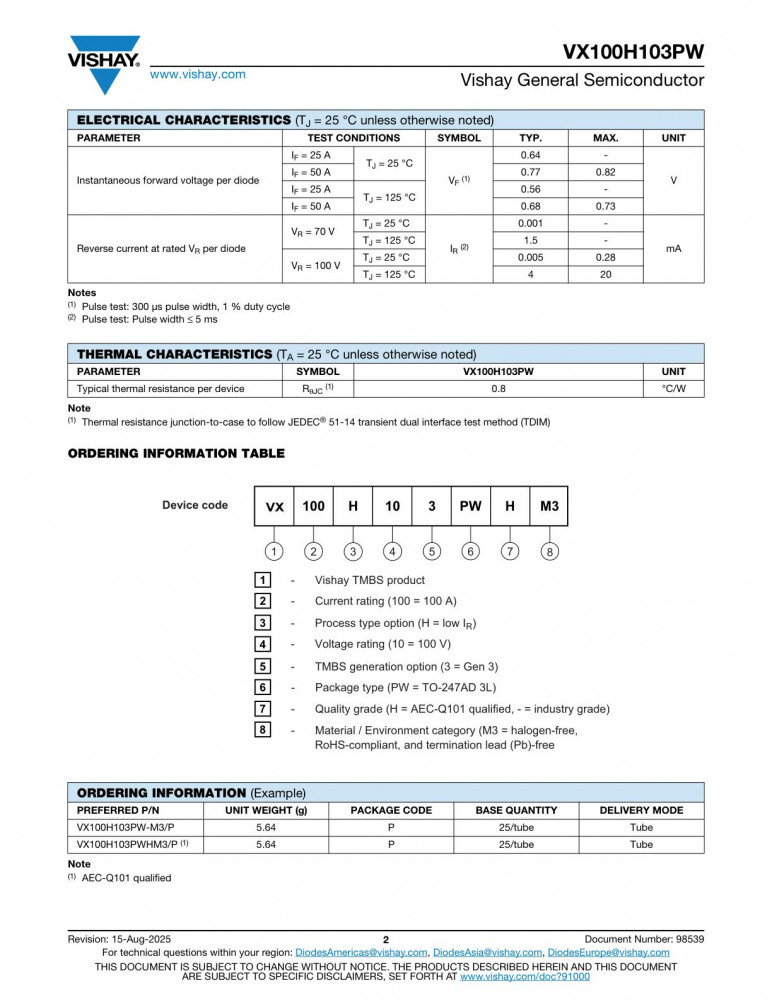 VX100H103PW datasheet page 2