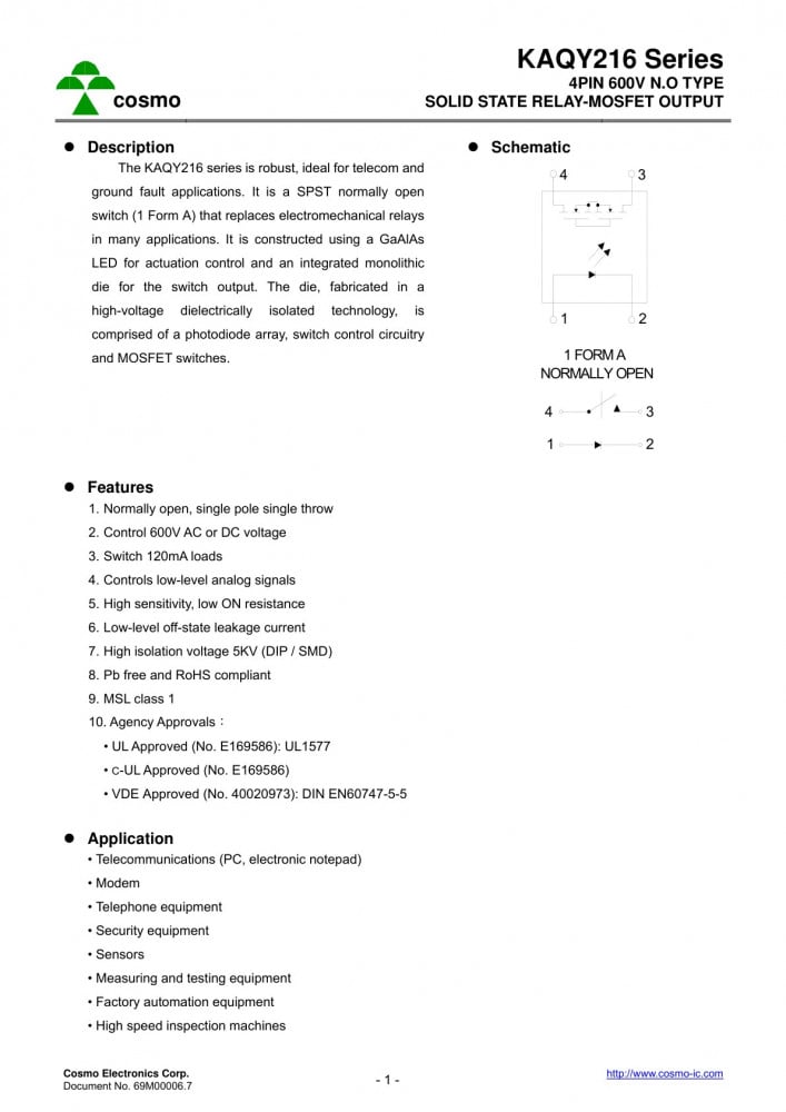 KAQY216A datasheet page 1