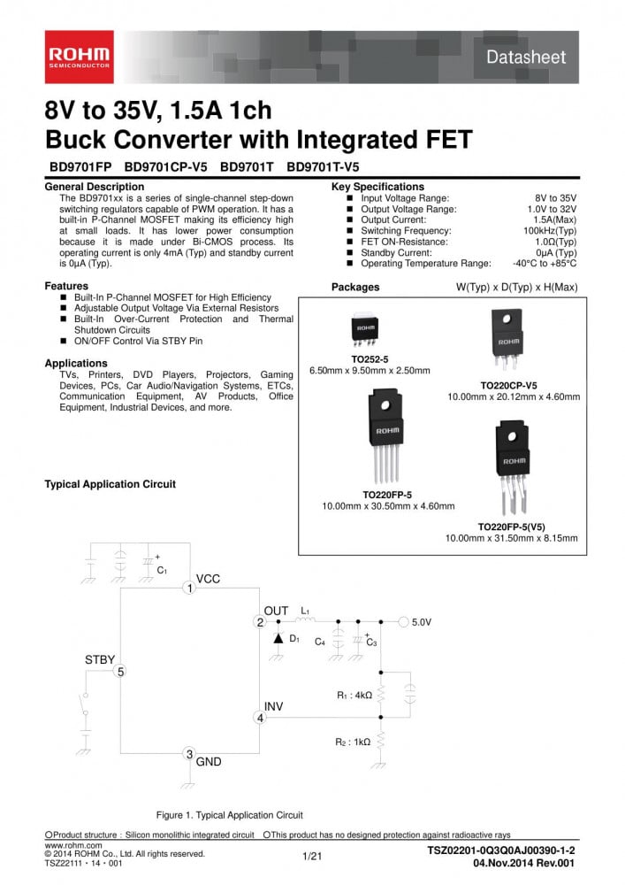 BD9701T technical document page 1