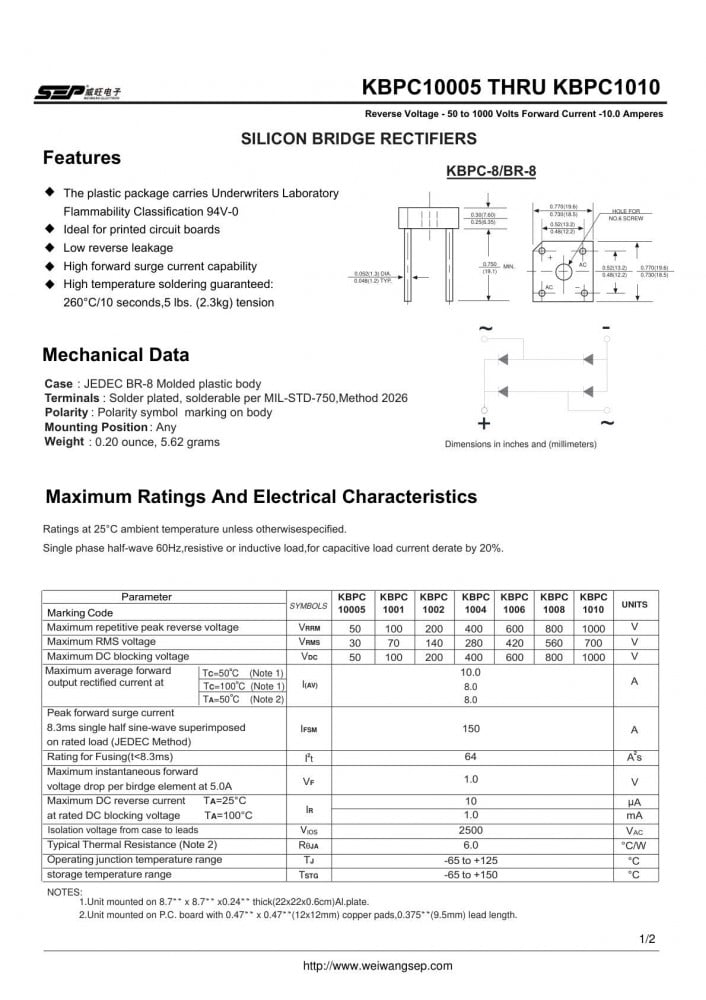 SEP KBPC1010 datasheet page 1