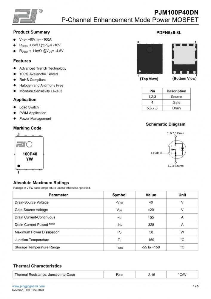 PJM100P40DN datasheet page 1