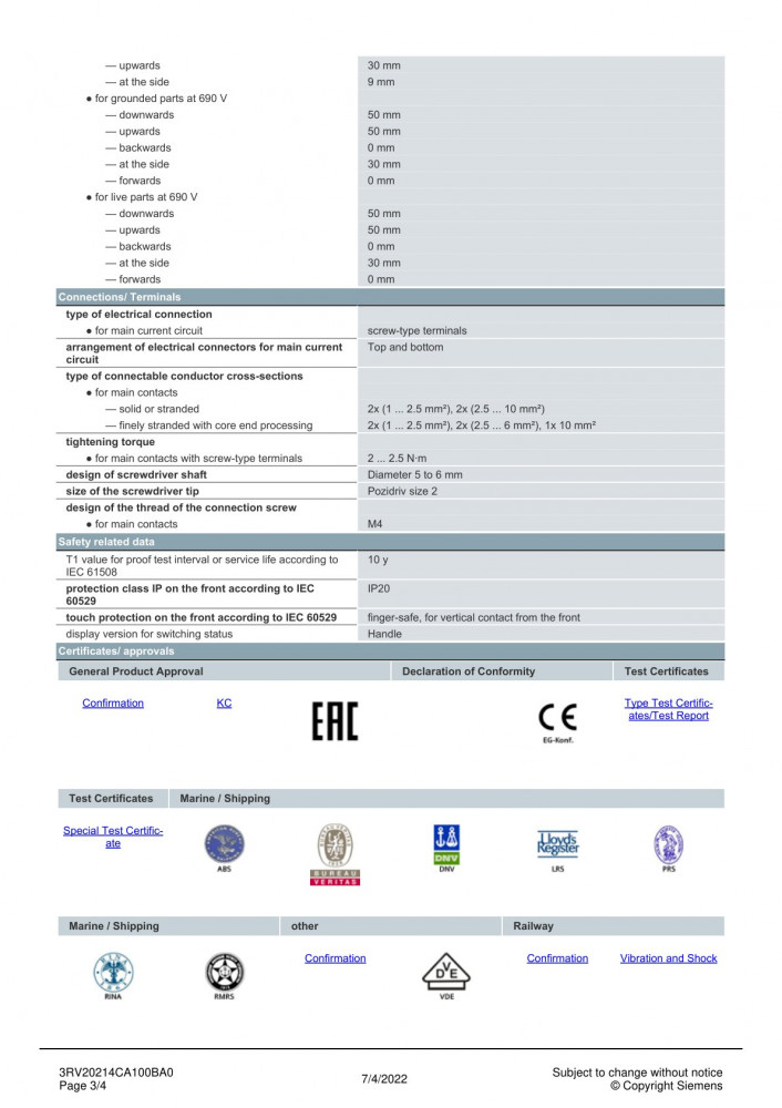 3RV20214CA100BA0 datasheet page 3