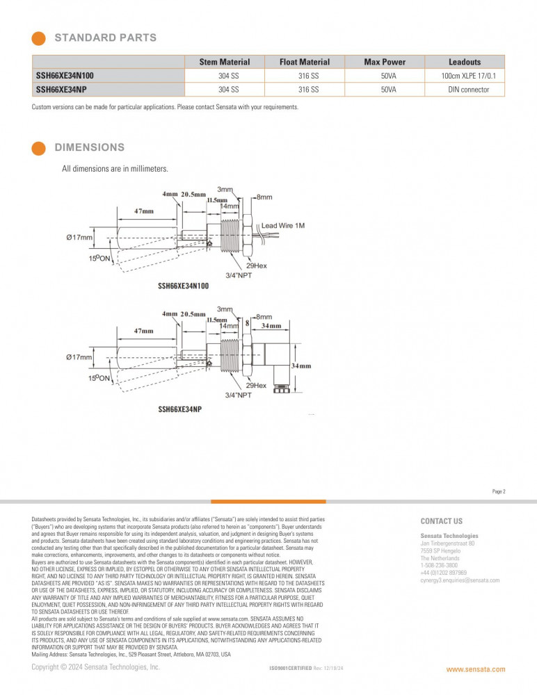SSH66XE series documentation page 2