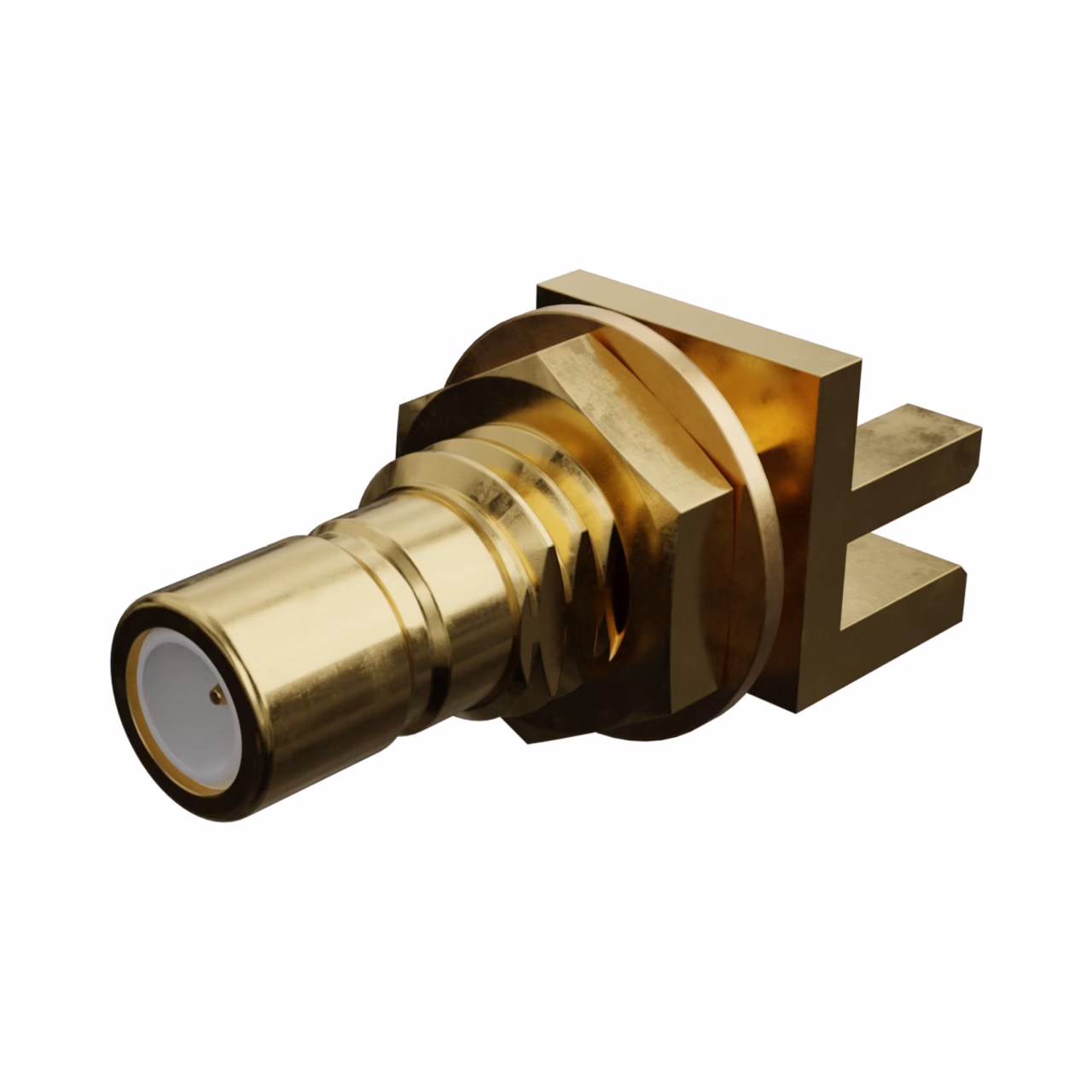 SMB Jack, Straight, Bulkhead Receptacle, PCB, Edge Mount, Brass Body, Gold (Au) Plated, 50 Ohms for sale