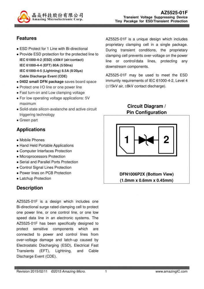 AZ5525-01F technical document page 1
