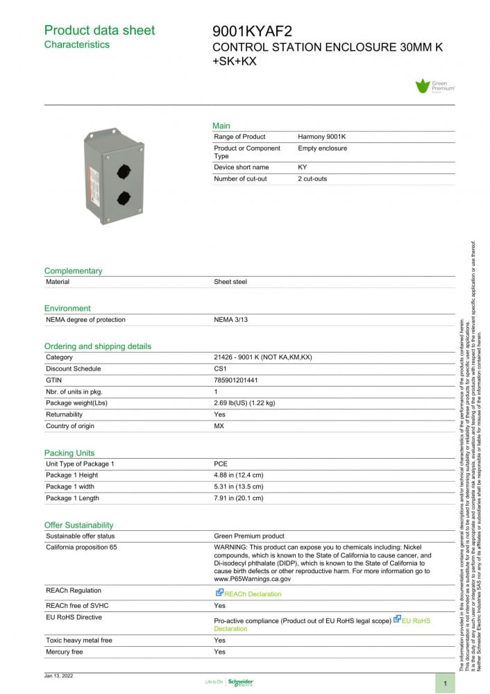 9001KYAF2 technical documentation page 1