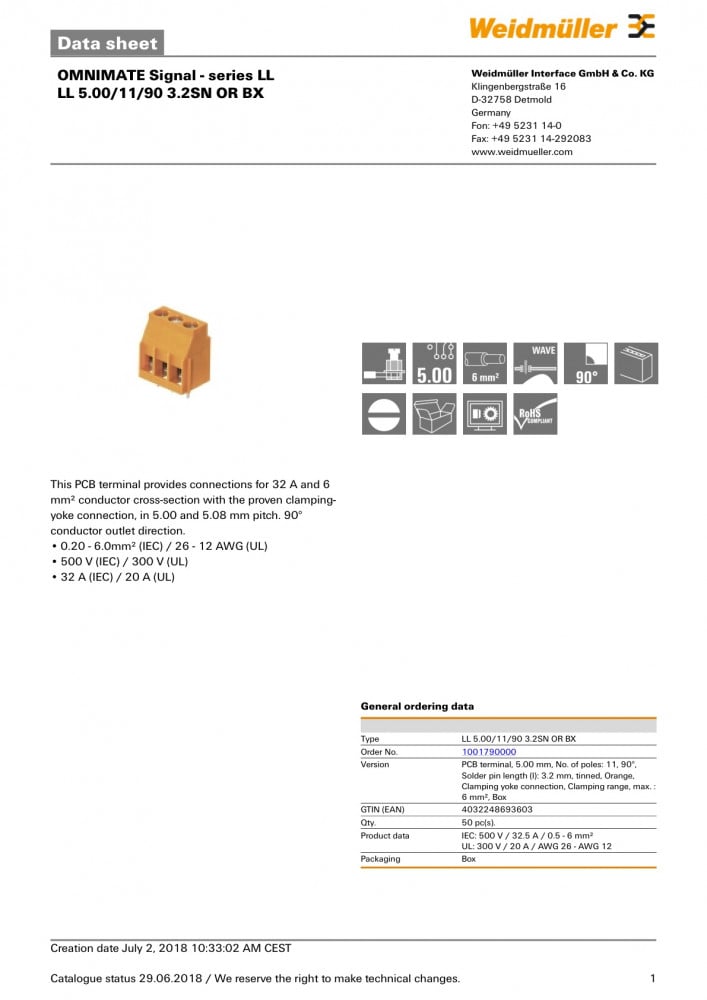 WEIDMULLER 1001790000 datasheet page 1