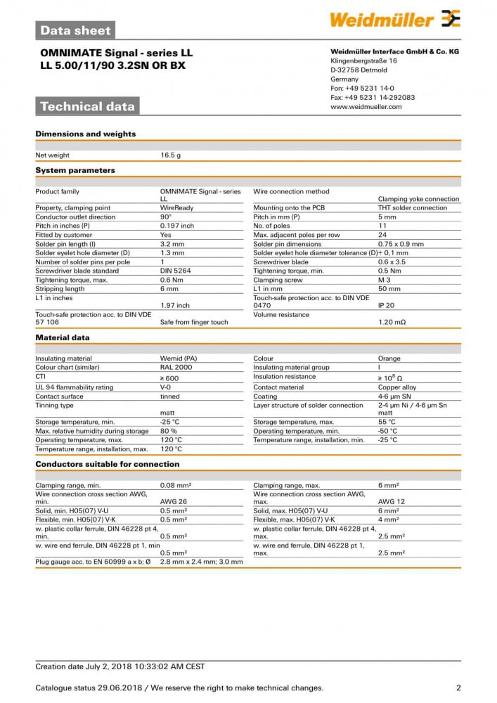 WEIDMULLER 1001790000 datasheet page 2