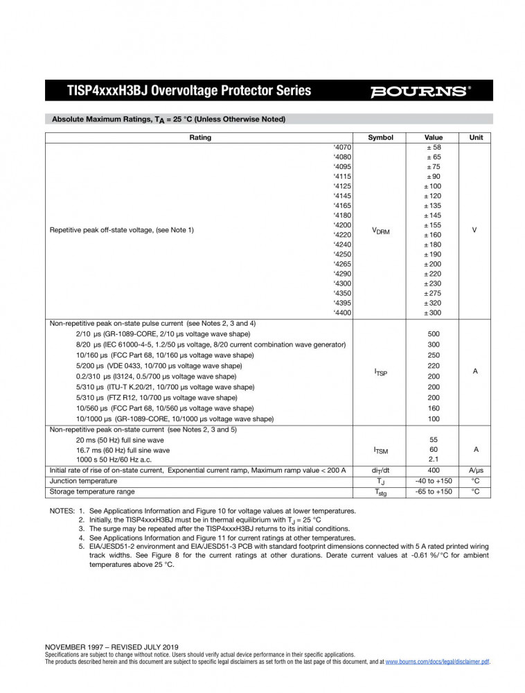 TISP4xxxH3BJ datasheet page 3