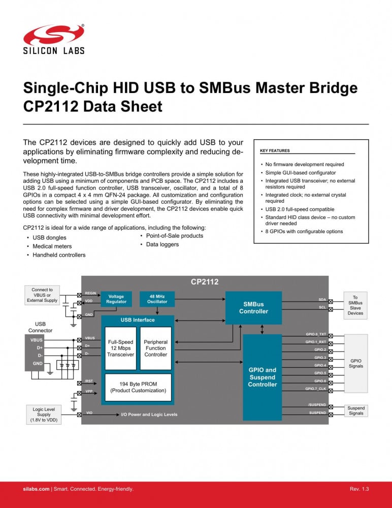CP2112 datasheet page 1