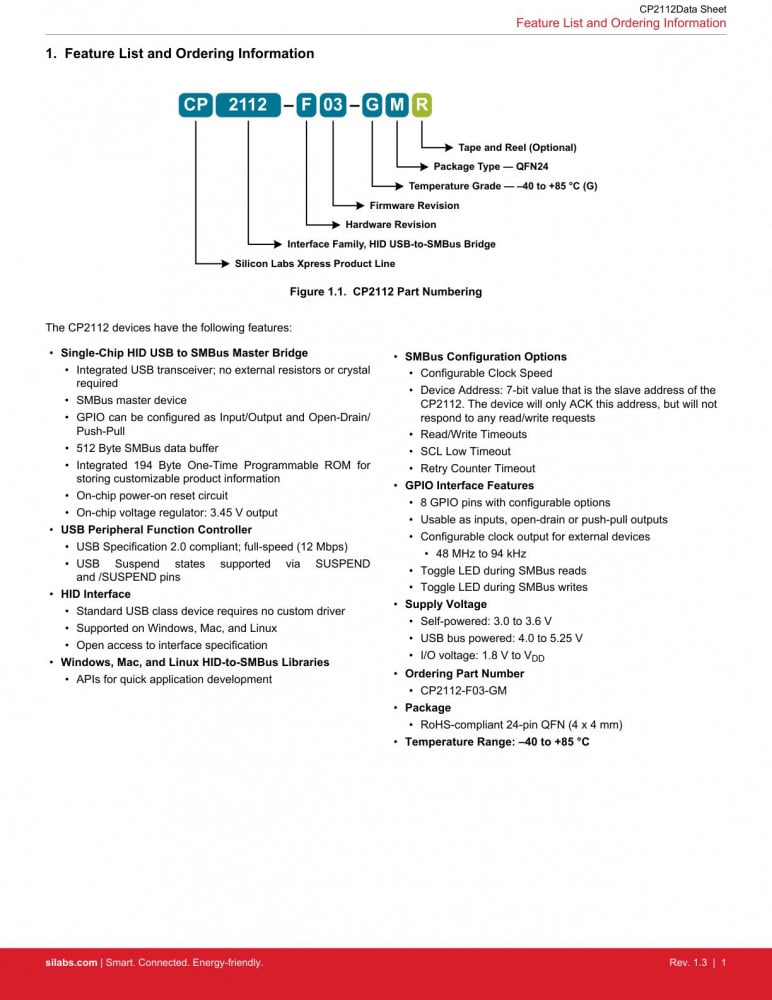 CP2112 datasheet page 2