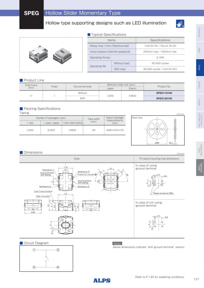 SPEG110100 technical datasheet page 1