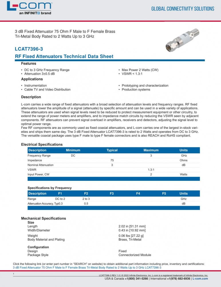 LCAT7396-3 technical data sheet page 1