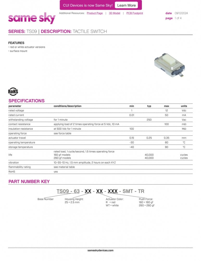 TS09 series product features and specifications