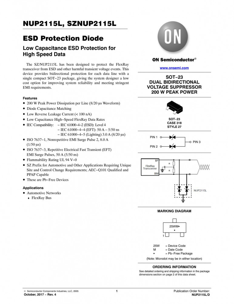 NUP2115LT1G technical document page 1