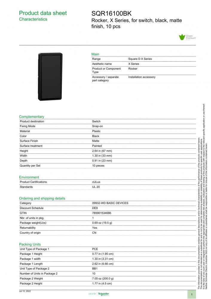 SQR16100BK technical document page 1
