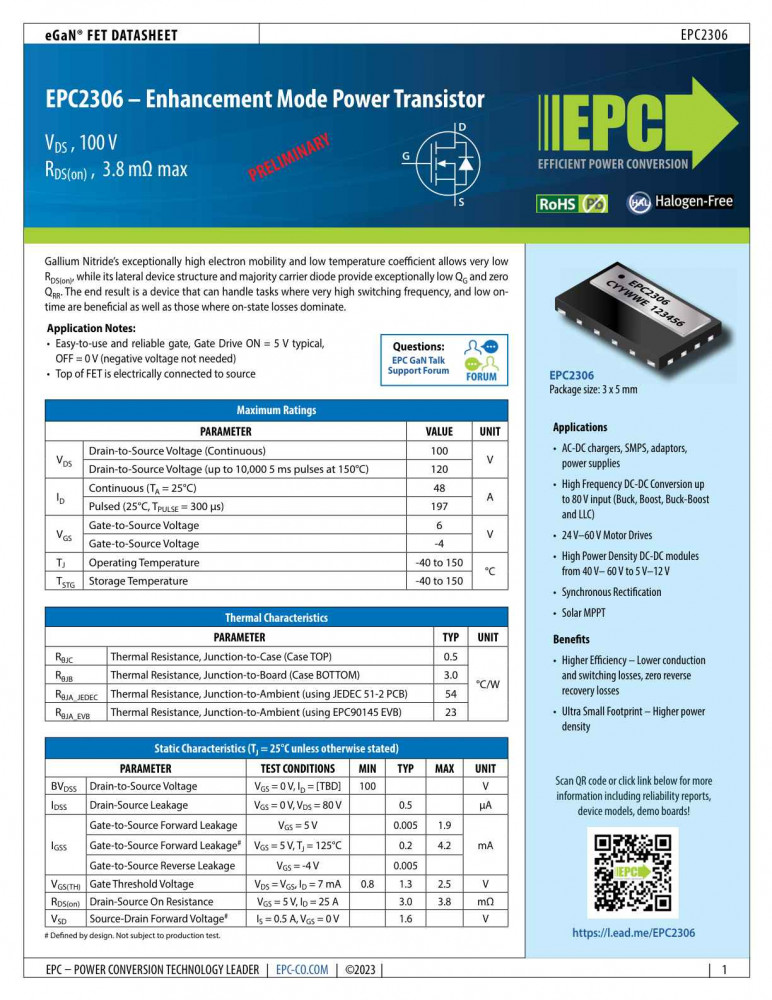 EPC2306 datasheet page 1