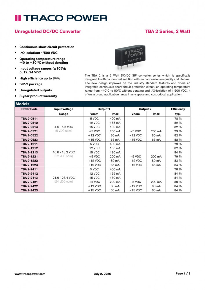 TBA 2 series datasheet preview, page 1