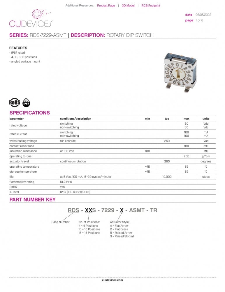 CUI RDS series datasheet page 1