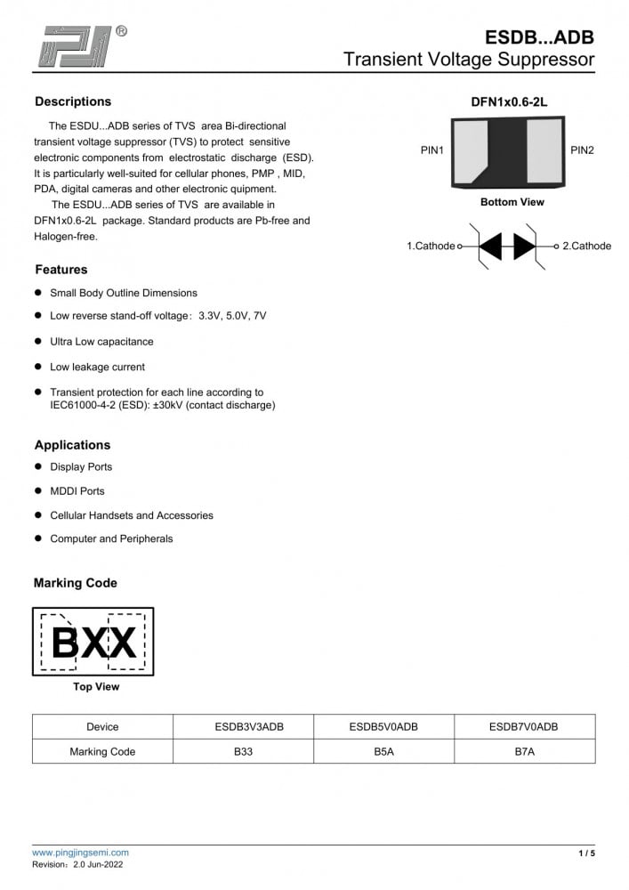 ESDB5V0ADB datasheet page 1
