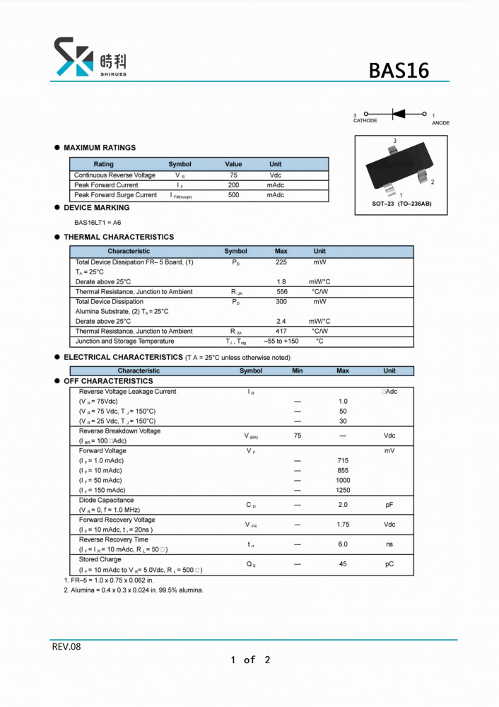 BAS16 datasheet page 1