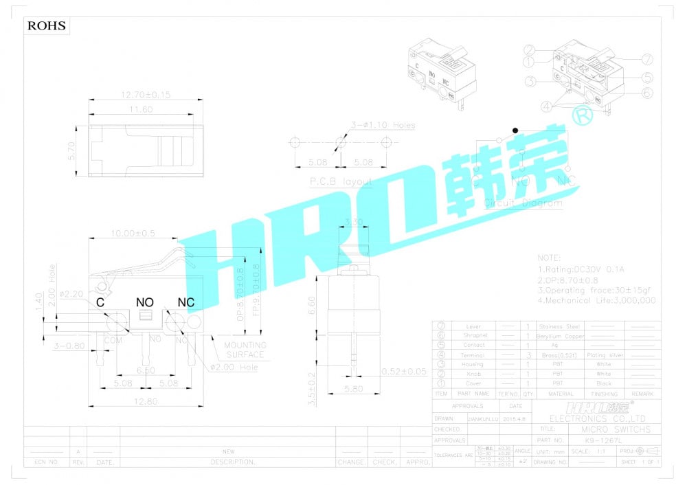 K9-1267L manufacturer drawing and parts list