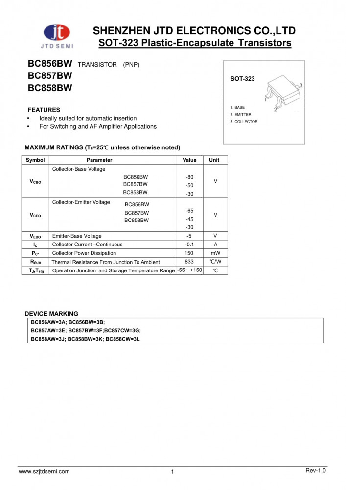 JTDBC857BW datasheet page 1