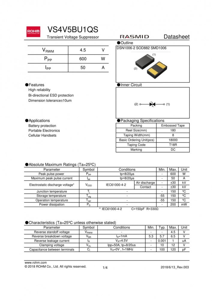 VS4V5BU1QST18R datasheet page 1