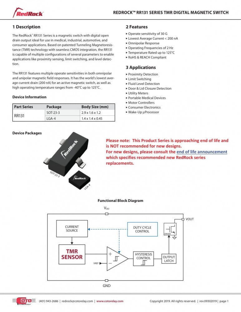COTO RR131 datasheet page 1