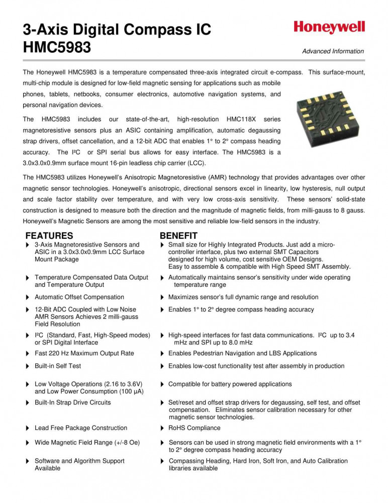 HMC5983 technical document page 1