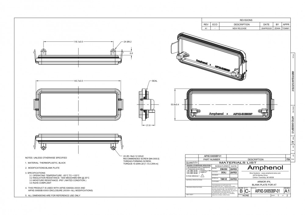 AIPXE-5X650BP-01 technical drawing page 1
