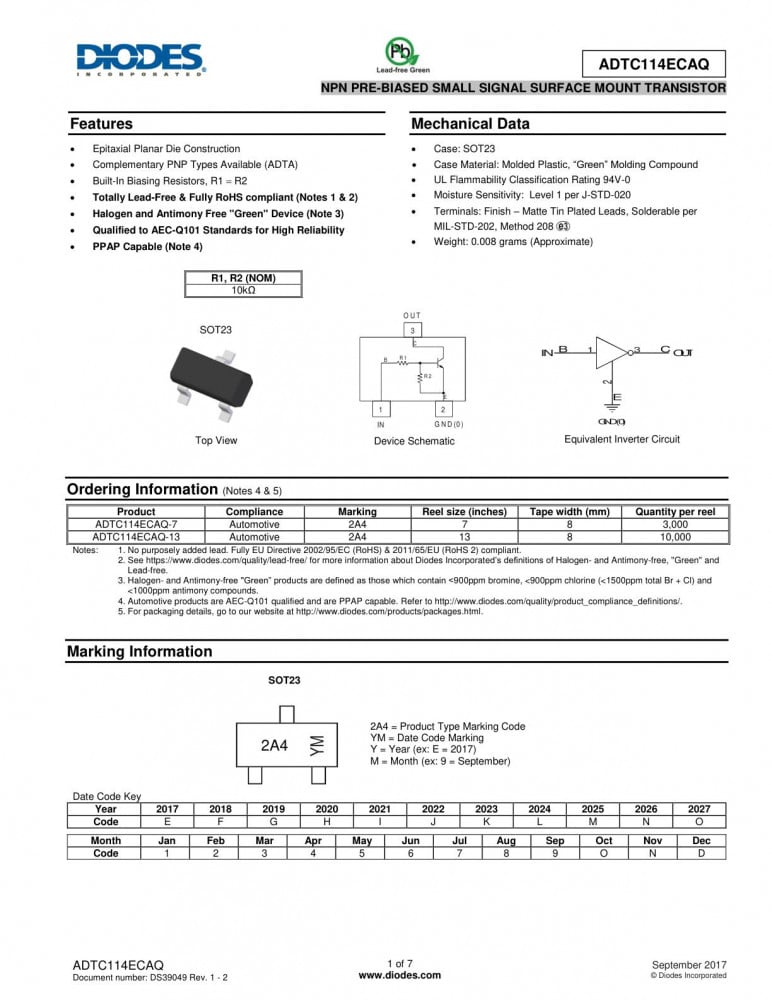 ADTC114ECAQ-7 datasheet page 1