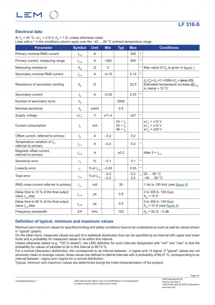 LEM LF 310-S datasheet page 4