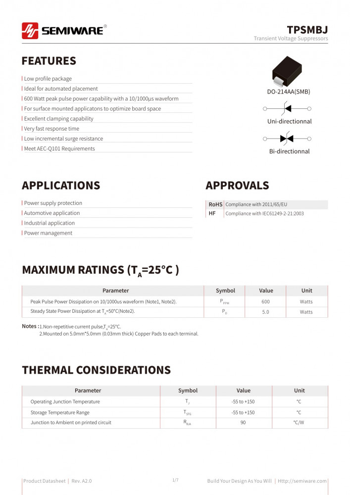 SEMIWARE TPSMBJ series datasheet page 1