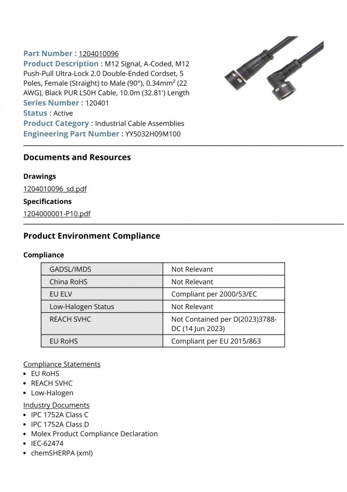 Molex product specification page 1