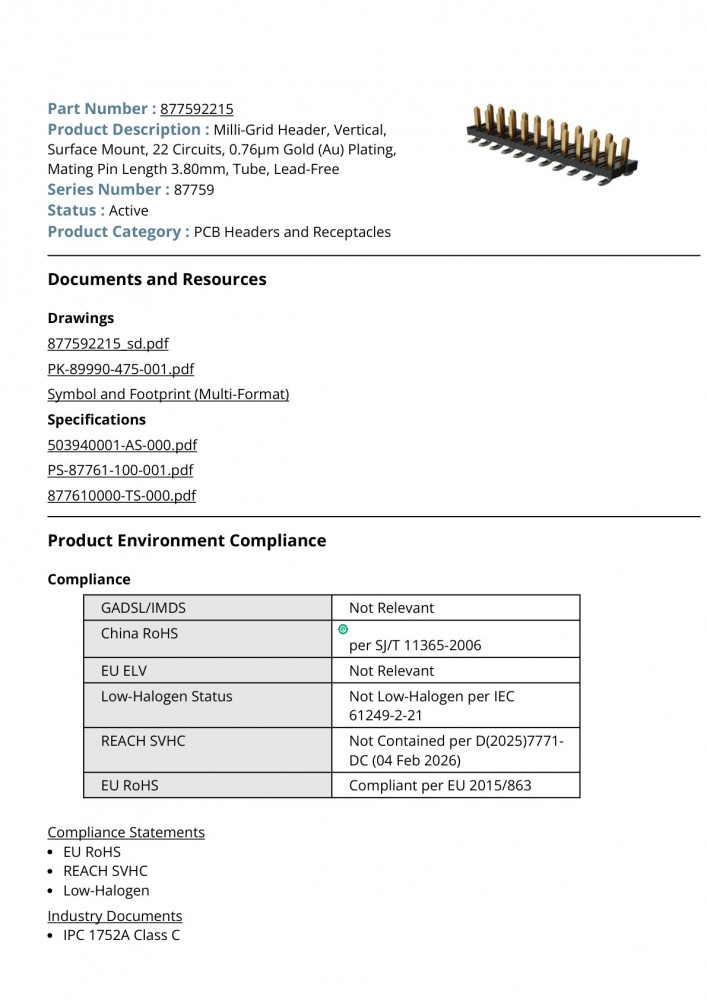 MOLEX 877592215 technical document image 1