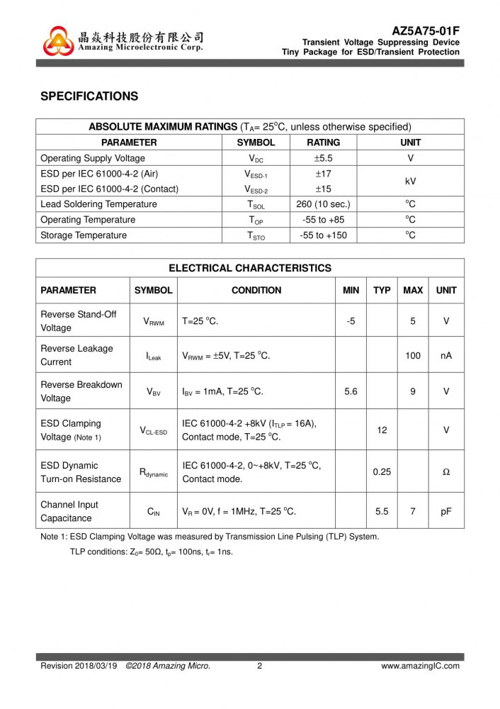 AZ5A75-01F technical document page 2