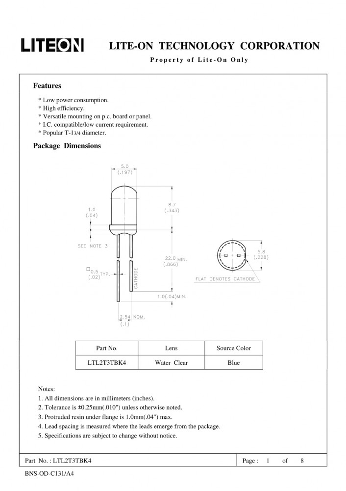 LTL2T3TBK4 datasheet page 1