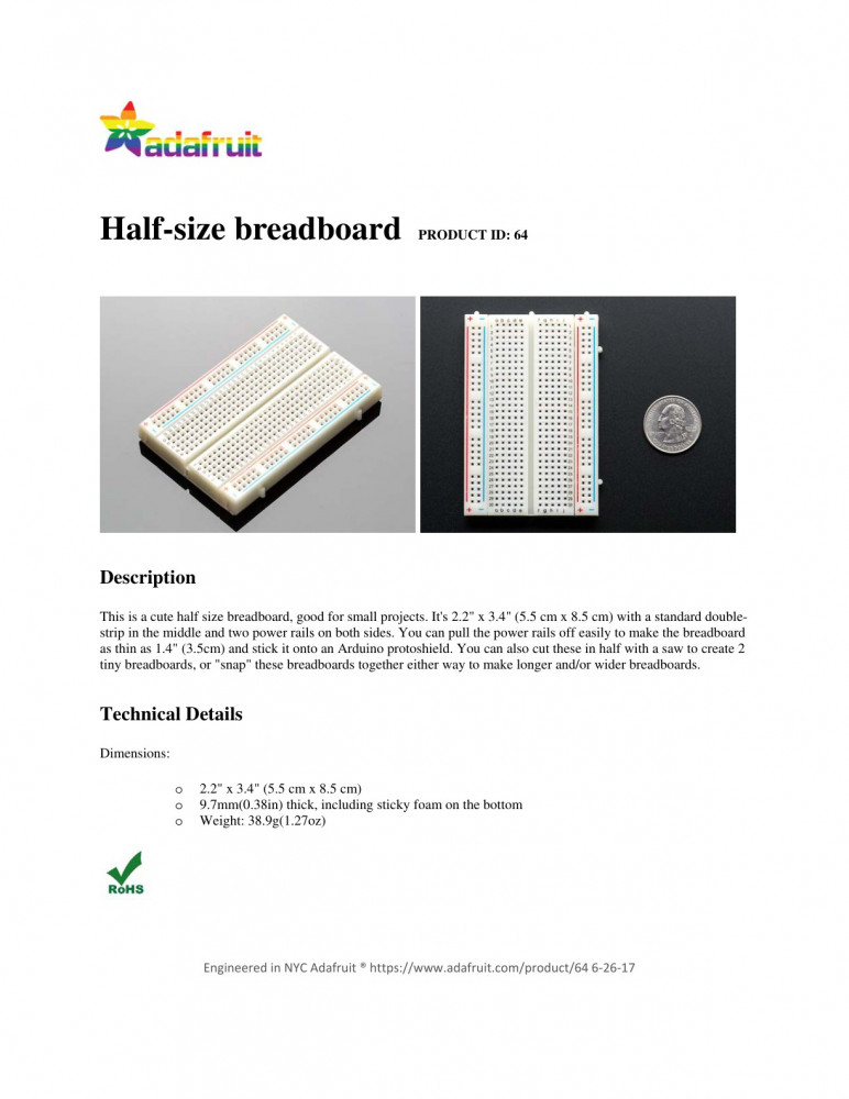 Product 64 half-size breadboard document image