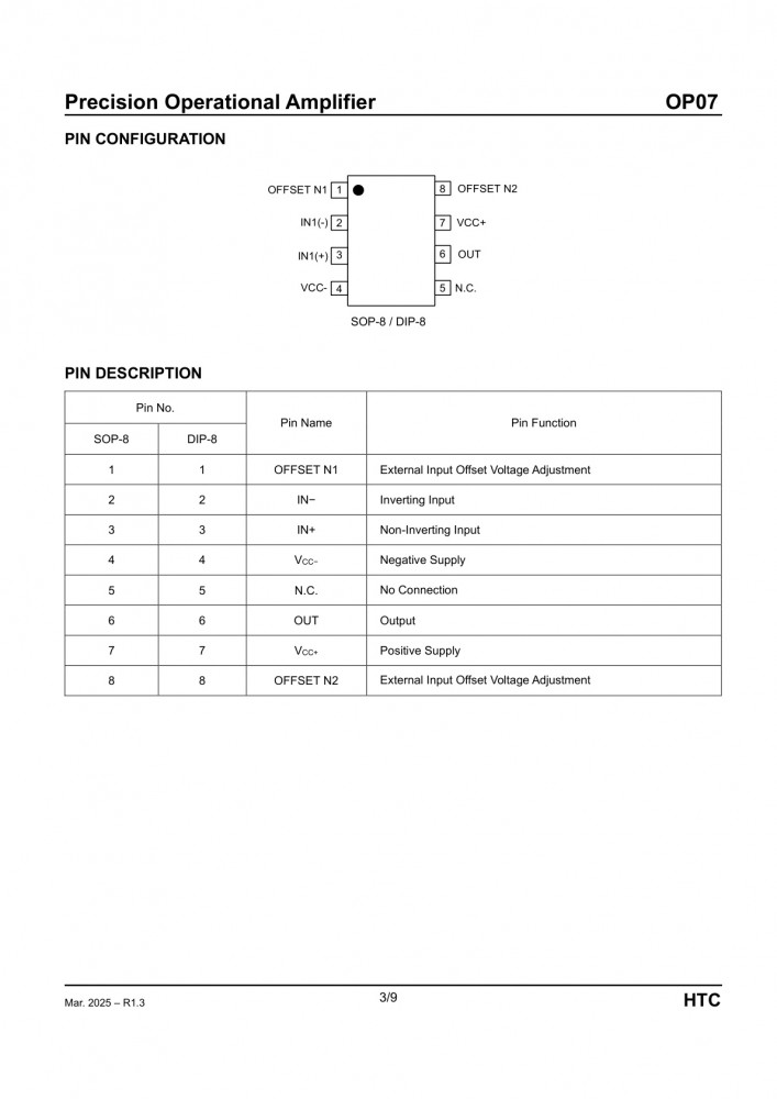 OP07N datasheet page 3