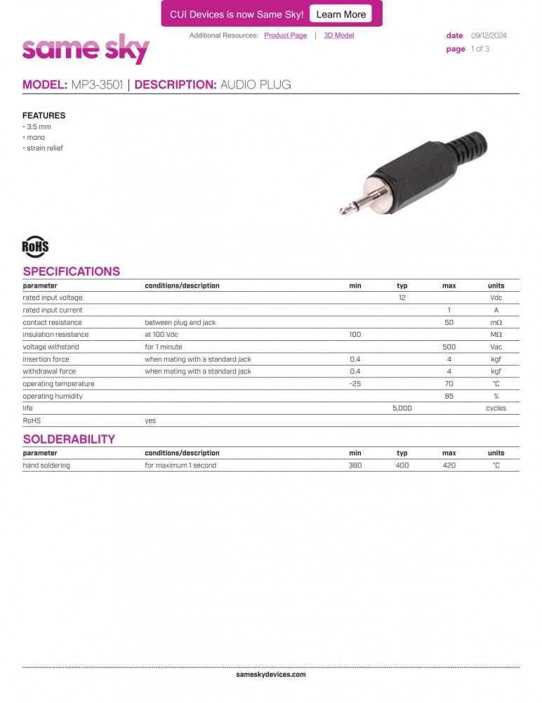 MP3-3501 technical document page 1