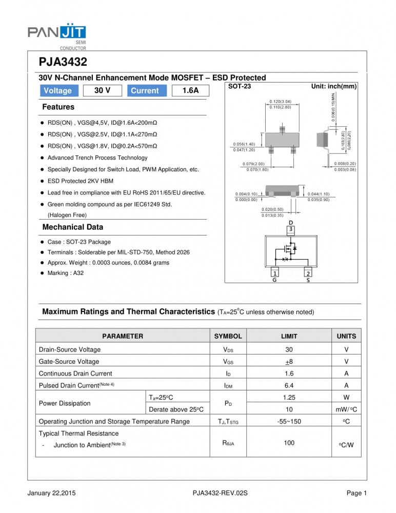 PJA3432 datasheet page 1